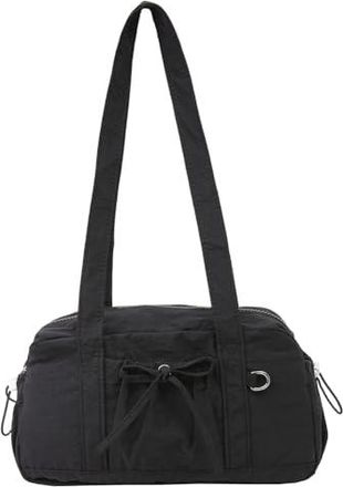 Generic Sac &agrave; bandouli&egrave;re en nylon pour femme - Grande capacit&eacute; - Design &eacute;l&eacute;gant et d&eacute;contract&eacute; avec d&eacute;tails en noeud pour le shopping et les loisirs, Noir, M