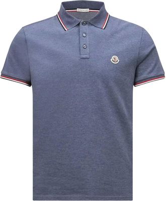 Moncler polo &agrave; bords ray&eacute;s et logo - Bleu