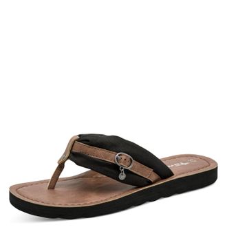 Tamaris Zehentrenner TAMARIS, Damen, Gr. 36, schwarz (schwarz, braun), Lederimitat, Textil, Schuhe Zehentrenner, Dianette, Sommerschuh, Strandschuh mit versch