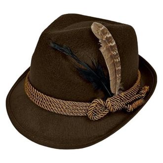 Generic Oktoberfest Chapeau haut-de-forme pour homme - &Eacute;l&eacute;gante casquette britannique &agrave; bord court avec bordure en plumes - Style ethnique traditionnel - Chap