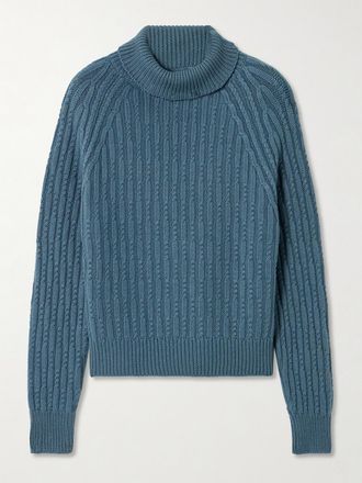 Purdey Annabel Rollkragenpullover Aus Kaschmir In Zopfstrick - Blau