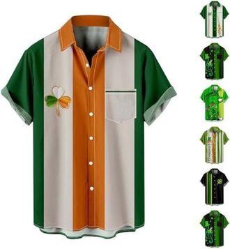 Generic Chemise de la Saint-Patrick pour homme - Haut &agrave; manches courtes boutonn&eacute; - Style hawa&iuml;en - Vert irlandais - Pour la plage et les vacances, Vert 1., XL