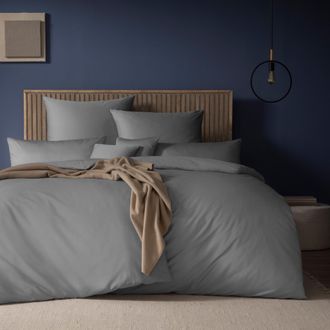 ESTELLA Mako Satin Bettw&auml;sche Set Uni - 100% Baumwolle - trocknerfest - Garantie Rei&szlig;verschluss - 155x220 cm + 80x80 cm - Farbe: Platin