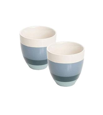 Tranquillo 2er Set Becher STRIPES f&uuml;r Tee, Kaffee & andere Getr&auml;nke aus Keramik mit seidenmatter Glasur, Blau, 8x8x8 cm, 200 ml
