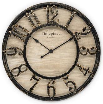 Wall-Art Grande horloge murale vintage industrielle style campagnard horloges murales - Aspect bois et m&eacute;tal - Sans bruit de tic-tac - Horloge silencieuse (Far
