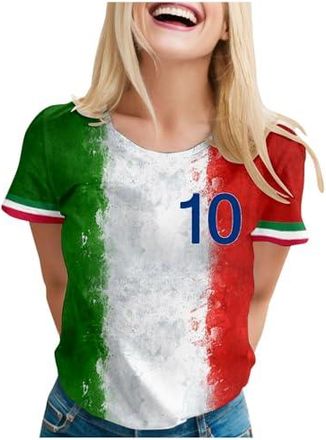 Generic T-shirt &agrave; manches courtes et col rond imprim&eacute; italien pour femme Printemps &eacute;t&eacute; 2026, vert fonc&eacute;, 5XL