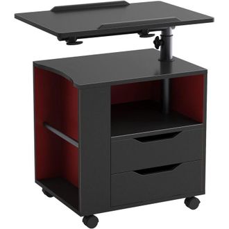 Need Need - Table de chevet en bois 60x40x70 cm - Table basse inclinable avec 2 tiroirs - Plateau rotatif pour ordinateur portable - Noir