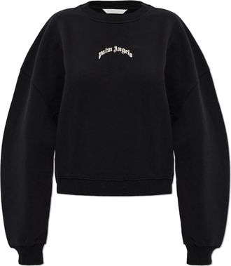 Palm Angels Femme, Sweatshirts et sweats &agrave; capuche, Noir, Taille: 42 FR Curved Logo Crop SweaT-shirt