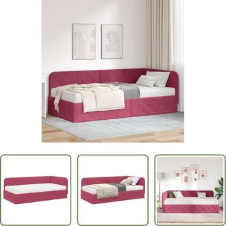 vidaXL Ecksofa - Eckbettgestell Weinrot 90 x 200 cm Samt