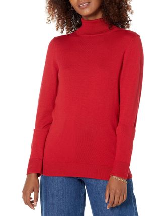Amazon Essentials Damen Leichter, Langärmeliger Rollkragenpullover, Klassischer Schnitt (Erhältlich In Übergröße), Rot, M