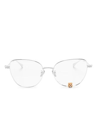 Yvmin Paradise Cat-Eye-Brille mit beflocktem B&auml;r - Silber