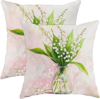 Generic Maiglöckchen-Kissenbezüge, weich, pfirsichfarben, dekorative Kissenbezüge für Zuhause, Sofa, Bett, Couch, 40,6 x 40,6 cm, 2 Stück