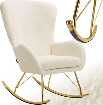 TecTake Fauteuil &agrave; bascule Rembourrage &eacute;pais avec rev&ecirc;tement en tissu boucl&eacute; grand dossier et coussin de si&egrave;ge amovible