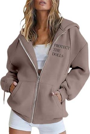 Generic Sweat &agrave; capuche pour femme, veste &agrave; capuche longue, sweat &agrave; capuche avec manches longues, fermeture &eacute;clair, manteau surdimensionn&eacute;, style sport, ferme