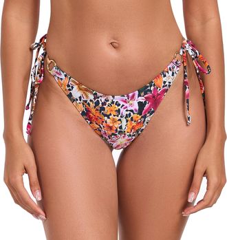 Relleciga Damen Bademode Tanga Bikinihose mit Ringen Verstellbares Bikini Unterteil mit Schn&uuml;rchen Desert Lily M
