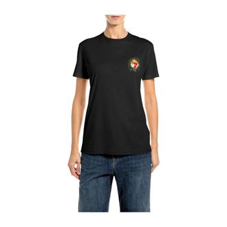 Replay T-shirt coupe droite imprim&eacute; coeur - Femme - Tops - Noir - Taille: 36 FR