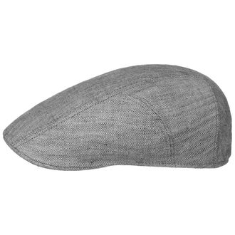 Stetson Herringbone Leinen Flatcap Herren Flat Cap mit UV-Schutz 40 Baumwollfutter Made in EU Fr&uuml;hjahr Sommer grau 58 cm