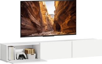 HOMCOM H&auml;nge-TV-Schrank, TV-St&auml;nder bis 82 mit 3 sanft schlie&szlig;enden Faltt&uuml;ren, TV-Schrank f&uuml;r Wohnzimmer, Schlafzimmer und Wohnbereich, 180x31,5x29,8 cm, Wei