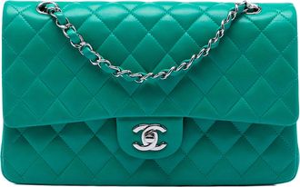 Chanel Green Medium Classic Lambskin Double Flap
