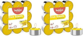 Bolsius Bolsius True Scents - 18 Teelichter - Mimosa - Brenndauer: 4 Stunden - Innendekoration - nat&uuml;rliche Extrakte - mit nat&uuml;rlichem veganem Wachs (Packung 