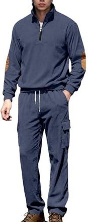 Generic Surv&ecirc;tement pour homme en velours c&ocirc;tel&eacute; avec demi-fermeture &eacute;clair et col montant avec cordon de serrage &agrave; la taille et jambes droites Ensembles de p