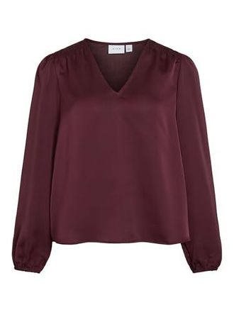 Vila Vila Viellette L/S Smock Satin Top-Noos, Aubergine, 38 Femmes