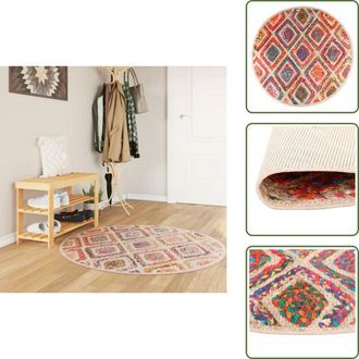 vidaXL The Living Store - Teppich Waschbar Mehrfarbig &oslash; 120 cm Rutschfest - Samt Teppich - Wohnzimmerteppich - Multifarben Teppich - Rund Teppich