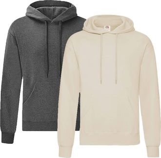 Fruit Of The Loom 2er Classic Hooded Sweat Set Herren Kapuzenpullover Sweatshirt M L XL 2XL 3XL 4XL 5XL Farbsets & HLKauf-Block (M, 1x Dark Heather & 1x Natur & 1x HLKa