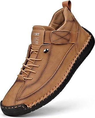 Generic Chaussures orthopédiques en cuir pour femme, faites à la main, douces, confortables et soutien de la voûte plantaire, chaussures à enfiler, marron cla