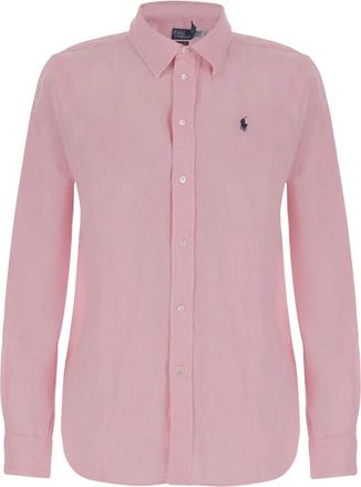 Polo Ralph Lauren Femme, Blouses et Chemises, Rose, Taille: 42 FR Chemise en Lin avec Logo Brod&eacute; Rose