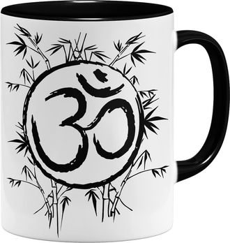 OM3 OM-Symbol Kaffee-Tasse - Keramik Becher - 325ml - Beidseitig Bedruckt - Schwarz