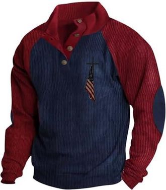 Generic Sweatshirts pour hommes - Printemps Automne et Hiver Jour de lindépendance Décontracté Mode Doux et Confortable Petit Imprimé Manches Longues Bouton S