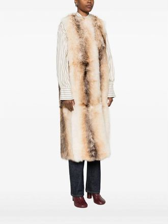 Yves Salomon Striped Fur Panelled Vest - Beige