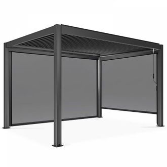 Oviala Oviala - Pergola bioclimatique 3x4m autoport&eacute;e - Toit &agrave; lames orientables en aluminium - Stores verticaux inclus - &Eacute;vacuation des eaux pluviales