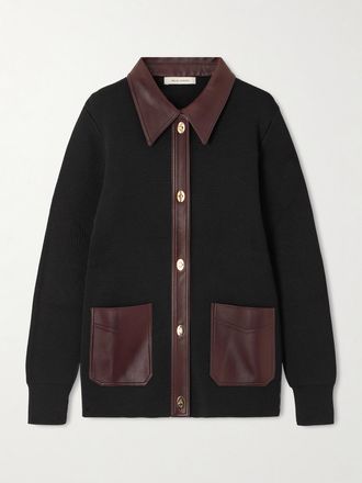 Wales Bonner Cardigan En Mailles À Finitions En Cuir - Noir