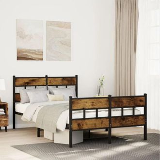 vidaXL Cadre de lit en m&eacute;tal sans matelas ch&ecirc;ne fum&eacute; 120x190 cm Vidaxl