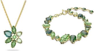 Swarovski Gema Anhänger & Armband, Mischschliff, Blume, Grün, goldfarben plattiert