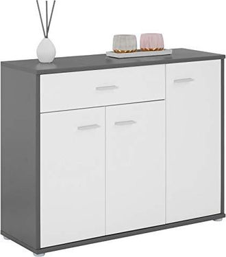 IDIMEX Buffet Salle à Manger Coraline L 88 cm Gris et Blanc avec 1 tiroir et 3 Portes, bahut Bas, Meuble de Rangement Style Moderne, Commode vaisselier 88 x 