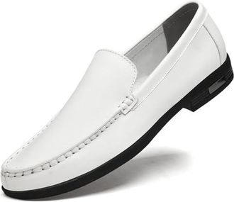 Generic Mocassins décontractés en cuir Oxford pour homme - Chaussures de conduite souples et confortables - Légères - Noir et blanc, blanc, 41 1/3 EU