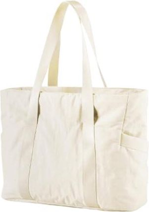 Generic Sac fourre-tout de couleur unie avec fermeture &eacute;clair - Sac &agrave; bandouli&egrave;re spacieux pour femme - Grande capacit&eacute;, blanc, m