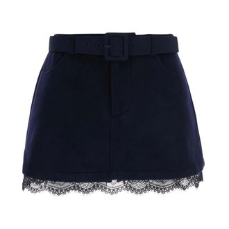 Self Portrait Jupe-short en laine et dentelle - Femme - Shorts - Bleu - Taille: 36 FR