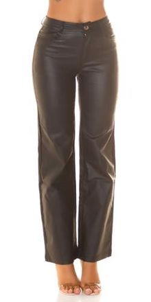 Koucla Pantalon taille haute Marlene Bootcut en cuir synth&eacute;tique - Taille haute, Noir, M