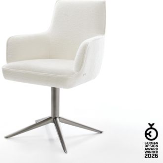 DELIFE Drehstuhl Heira-Flex mit Armlehnen Boucl&eacute; Soft Beige Fu&szlig;kreuz Graphit 360&deg; drehbar Wippfunktion Taschenfederkern, Esszimmerst&uuml;hle