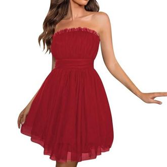 Generic Robe de Soiree Femme Robe Cocktail Robe Bustier Élégante en Tulle Et Noeud sans Bretellesrobe de Soirée Robe de Bal