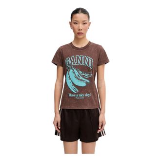Ganni Bananen-Print T-Shirt - - Tops - Damen - Braun - L