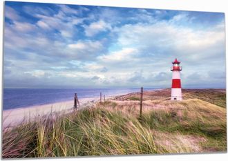 Wallario Herdabdeckplatte/Spritzschutz aus Glas, 1-teilig, 80x52cm, f&uuml;r Ceran- und Induktionsherde, Leuchtturm am Strand von Sylt