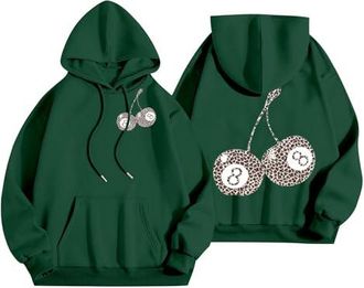 Generic Sweat &agrave; capuche imprim&eacute; l&eacute;opard cerise avec poche, surdimensionn&eacute; et confortable &agrave; manches longues pour femmes, sweatshirts d&eacute;contract&eacute;s tendance grap