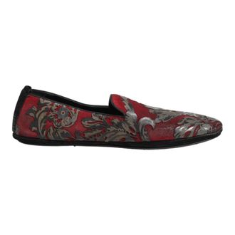 Dolce & Gabbana Slippers Jacquard Leder Slip-On Loafer - - Shoes - Damen - Rot - 44 EU