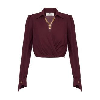 Elisabetta Franchi Bluse mit gepolsterten Schultern und goldenem Accessoire - - Blouses & Shirts - Damen - Braun - M