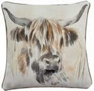 furn. Evans Lichfield Aquarell Highland Cow Kissenbezug, Multi, 43 x 43 cm (Pack of 1)